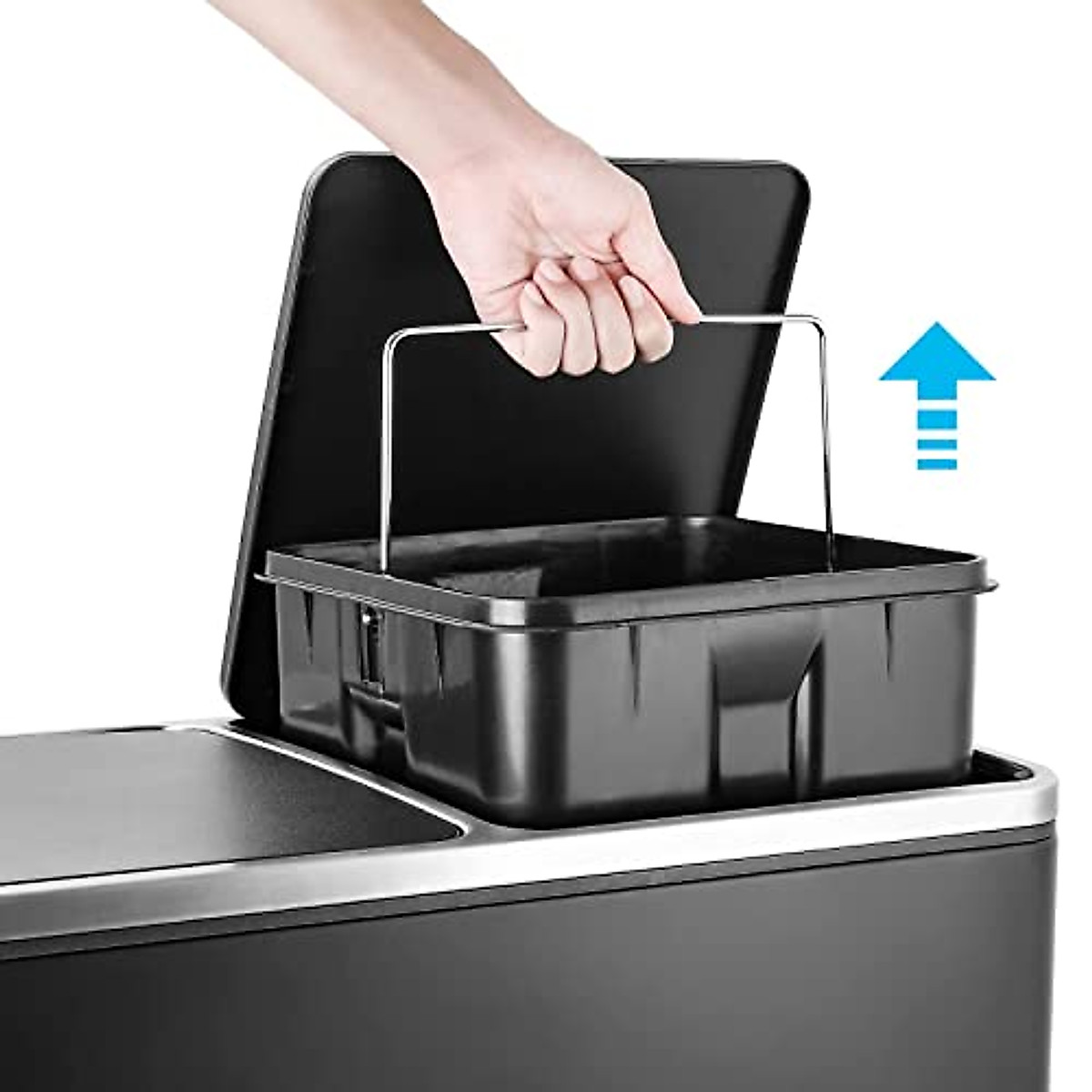 AthLike 60L(16 Gal) Dual Trash Can, Stainless Steel Kitchen Garbage Can, Double Compartment Classified Rubbish Bin, Recycle Dustbin w/Plastic Inner Buckets, Handle, Soft-Close Lid, Airtight