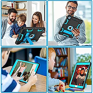 CCMAO Case for iPad 6th/5th Generation(9.7-inch, 2018/2017), iPad Pro 9.7 Inch Case 2016, iPad Air 2nd/1st Case with Kickstand, Hybrid Shockproof Protective Case for Kids Boys, Black+Sky Blue