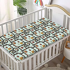 Car Race Track Themed Fitted Crib Sheet,Standard Crib Mattress Fitted Sheet Soft Toddler Mattress Sheet Fitted-Crib Mattress Sheet or Toddler Bed Sheet, 28“ x52“,Multicolor