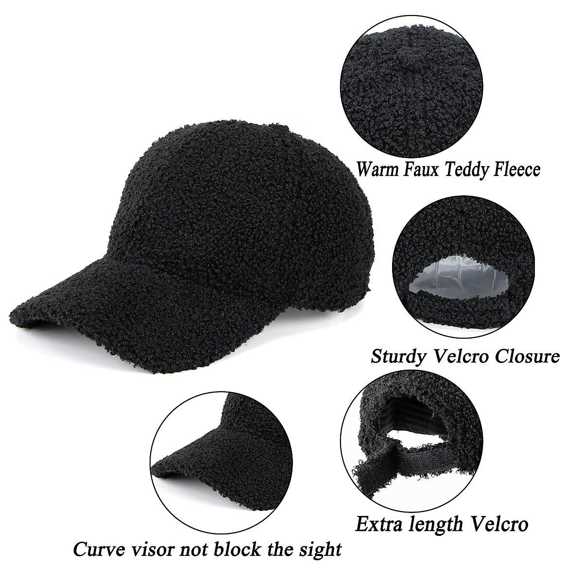 Warm-Winter-Fuzzy-Baseball-Caps-Women-Men-Fluffy-Teddy-Fleece Faux-Lamb-Wool-Basellball-Hat Black