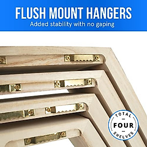 Hexagon Shelves Natural Wood Floating Shelves Set of 4 Wall Shelf for Bedroom, Office, Living Room & Bathroom – Farmhouse Wall Décor - Decorative Wooden Honeycomb Shelves with Alignment Tool