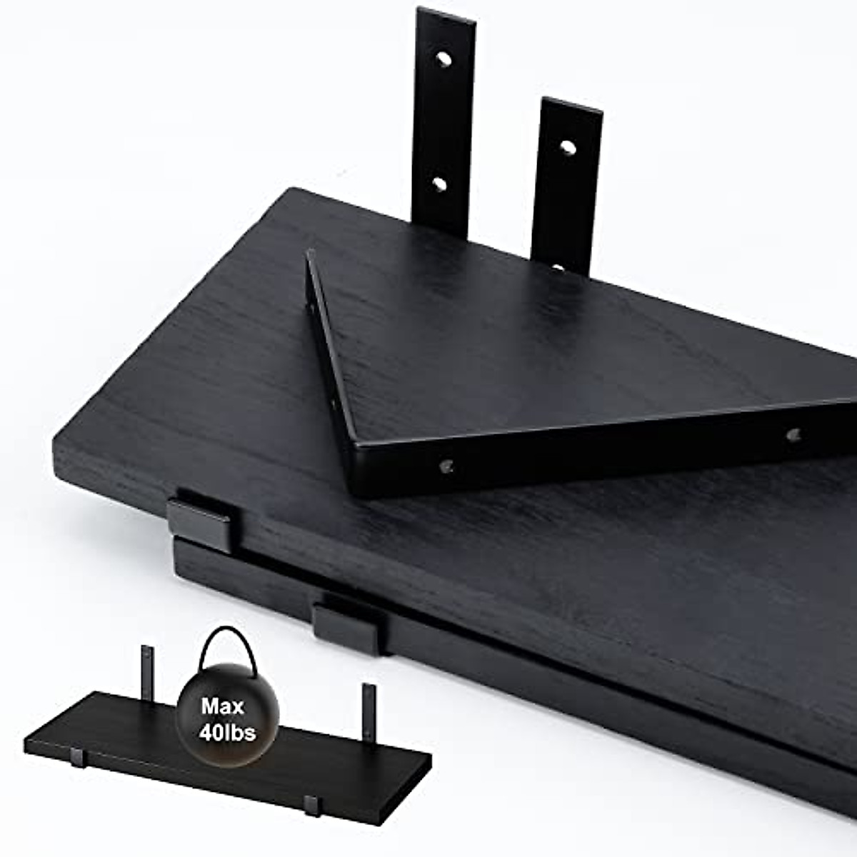 YGEOMER Floating Shelves, Wood Shelves, Long Wall Shelf, Set of 8, Rustic Wall Shelves, Wood Floating Shelf for Bedroom, Living Room, Book and Bathroom (Black)