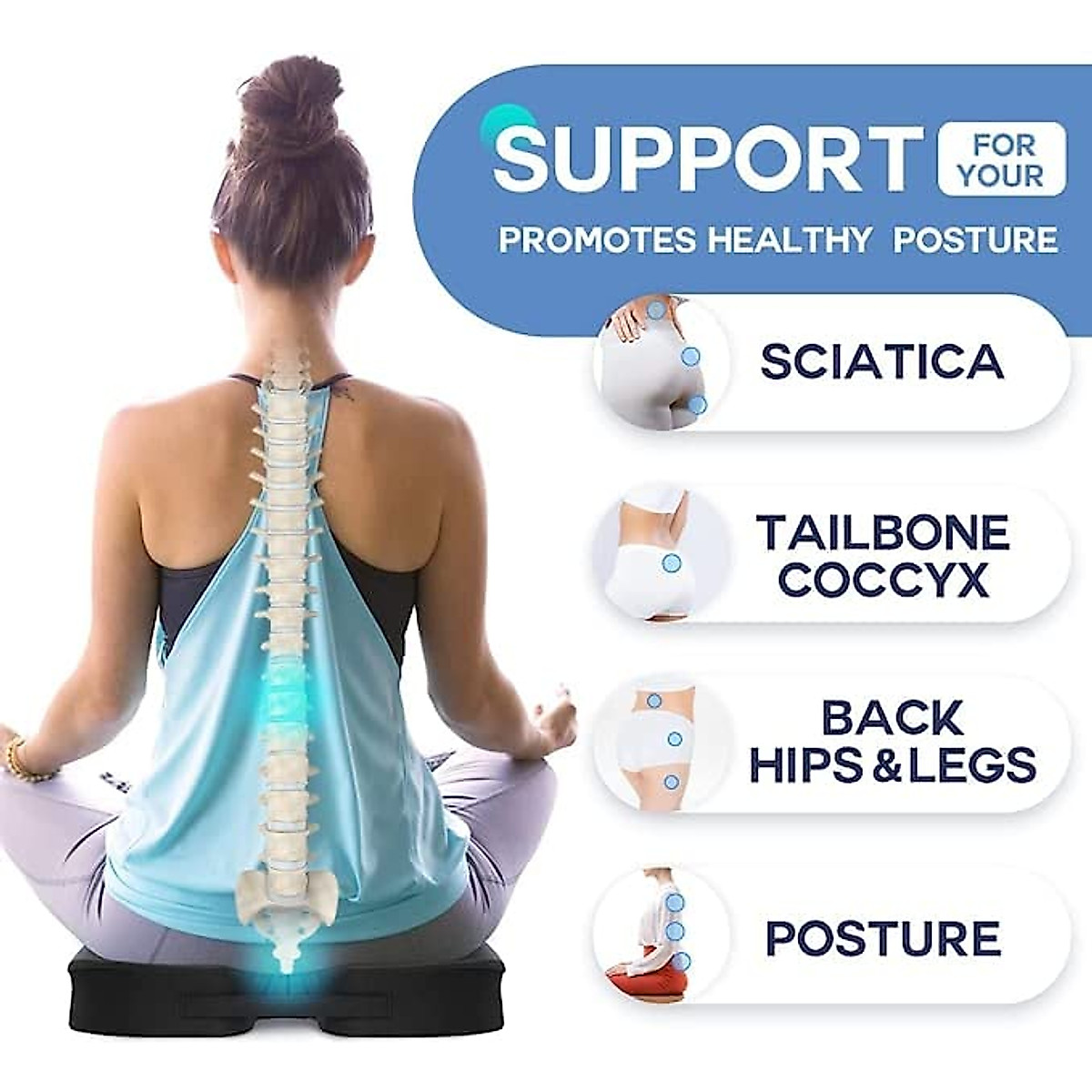 Comfort Cushion for Office Chairs, Memory Foam Comfort seat for All-Day Sitting, Ergonomic Pain Relieve Tailbone pad Pillow Support for Car seat