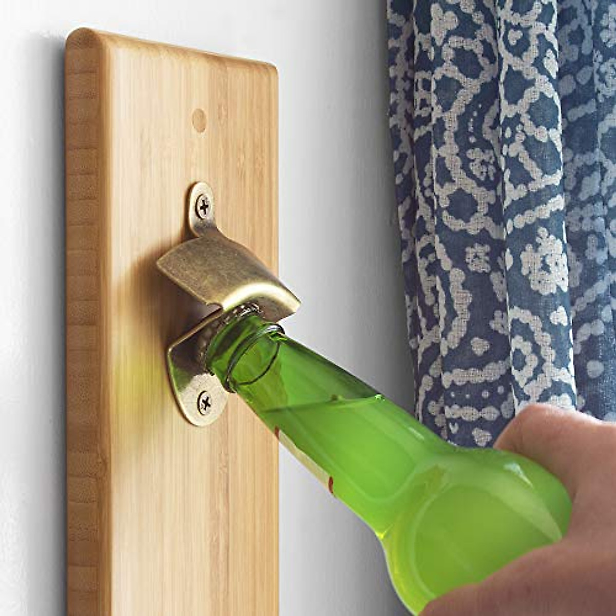 Totally Bamboo Wall Mounted Bottle Opener with Magnetic Cap Catcher