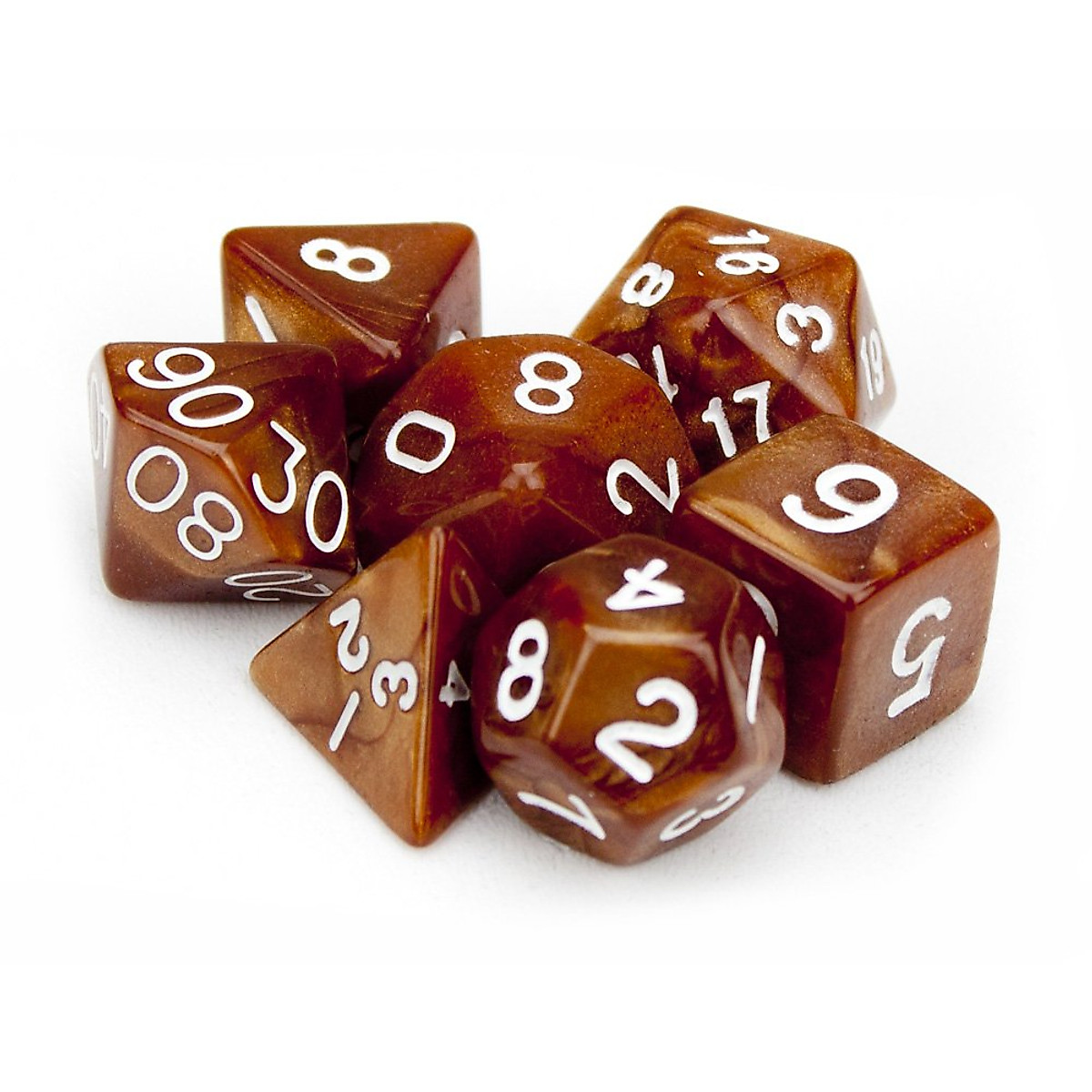 Wiz Dice 7 Die Polyhedral Dice Set - Copper Sands (Brown Glitter) with Velvet Pouch