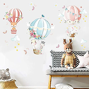 Supzone Hot Air Balloon Wall Sticker Cartoon Animal Wall Decal Fox Elephant Butterfly Wall Decor DIY Vinyl Mural Art for Kids Baby Nursery Bedroom Living Room Playroom