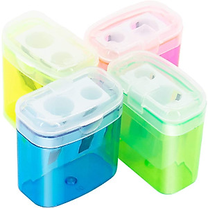 KIDMEN 24 PCS 2 Holes Small Manual Pencil Sharpener with Lid,for Kids,School