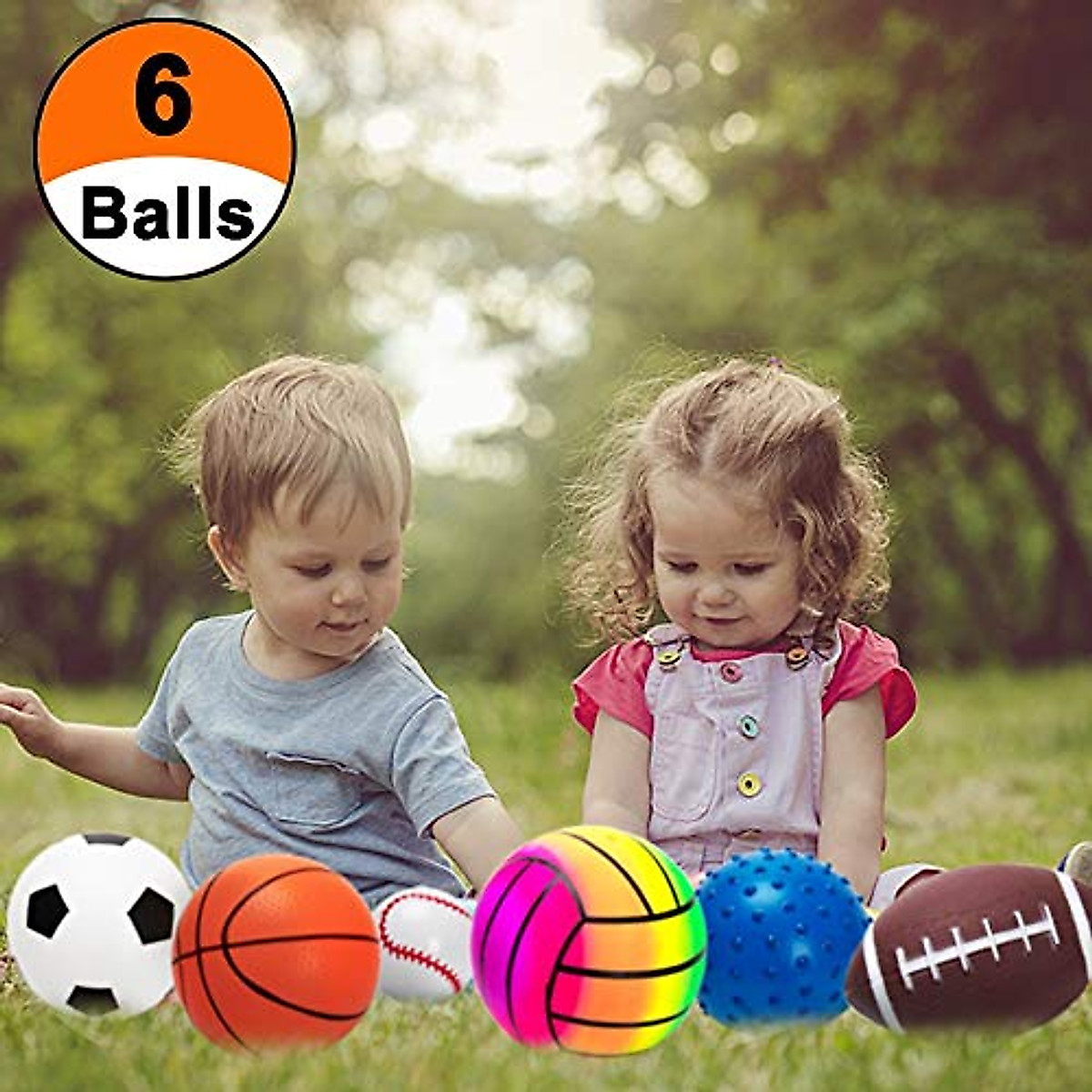 beetoy Ball Set for Toddlers 1-3, Assorted Balls Toddler Sports Balls Kids Balls Soft Toy Balls - Soccer Ball Playground Balls Basketball Volleyball Baseball Rugby - Inflatable with Pump, 6 PCS