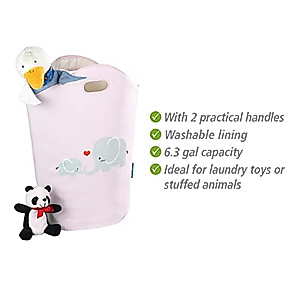 WENKO Kids Laundry Hamper, Baby Hamper for Nursery, Baby Basket for Dirty Clothes, Elephant Nursery Hamper, Toy Basket with Handles, Pink Laundry Bin, 15.7 x 20.5 x 7.9 inch