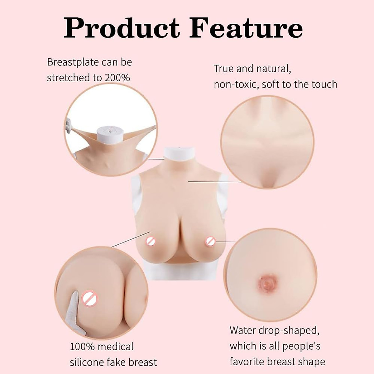 Zilasegy Silicone Breast plates False Breasts Fake Boobs Tits D CUP For Transgender Drag Queen Crossdressing Cosplay
