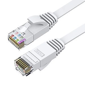 BUSOHE Cat6 Ethernet Cable 20 FT White, Cat-6 Flat RJ45 Computer Internet LAN Network Ethernet Patch Cable Cord - 20 Feet