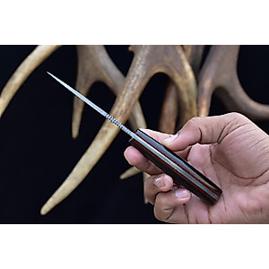 Knives Ranch Handmade Damascus Steel EDC Utility Knife - Full Tang - Burlap Micarta Handle - Heavy-Duty Pancake Sheath Snug Fit (3112-M)