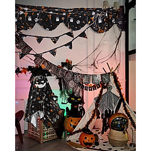 Colemoly Halloween Table Cloth 5 Pack 54in x108in Plastic Table Cover, Bat & Pumpkin Rectangle Disposable Tablecloth, Black Table Cloths for Parties Decoration