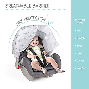 The Peanutshell Muslin Canopy Car Seat Cover, Breathable Lightweight 360° Protector Baby Car Seat Cover Size 36" x 24" - Gender Neutral Eucalyptus Pattern