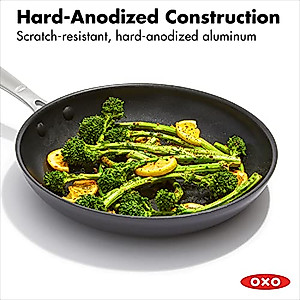 OXO Good Grips Pro, 8" 10" and 12" 3 Piece Frying Pan Skillet Set, 3-Layered German Engineered Nonstick Coating, Stainless Steel Handle, Dishwasher Safe, Oven Safe, Black