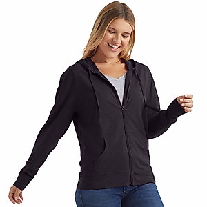 Hanes Women's Slub Jersey Hoodie, Black, Large