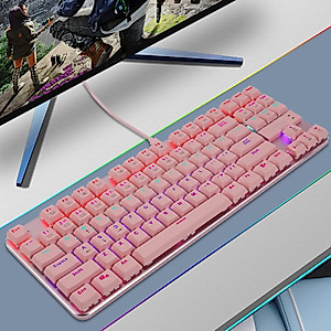 Z-66 Mechanical Gaming Keyboard, Blue Switch Audible, LED Backlit, Low Profile Keycaps, Type-C USB Wire Detachable, Compact 87Keys, for Windows Desktop Laptop Gamer and Office