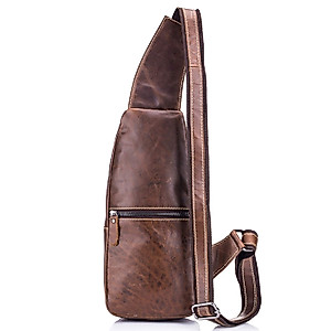 BULLCAPTAIN Genuine Leather Men Bags Shoulder Sling Crossbody Bag Casual Mens Chest Bag Travel Hiking Backpack(Brown)