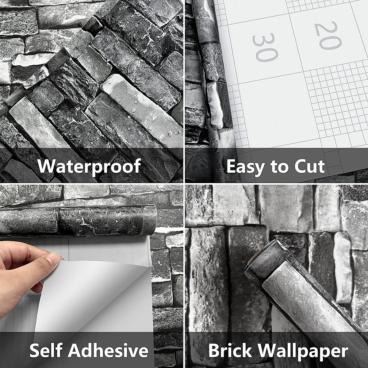 lenify Brick Wallpaper Peel and Stick Stone Wallpaper 17.7inch x 118.1inch Grey Stone Brick Paper Faux Stone Peel and Stick Wallpaper Grey Brick Self Adhesie Paper Modern Decorative Waterproof Vinyl