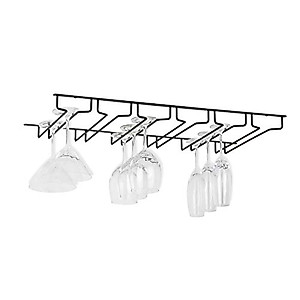 Wallniture Pinot Wine Glass Holder Under Shelf & Cabinet Kitchen Storage Organizer for 24 Wine Glasses 14" Wine Glass Rack Black Metal