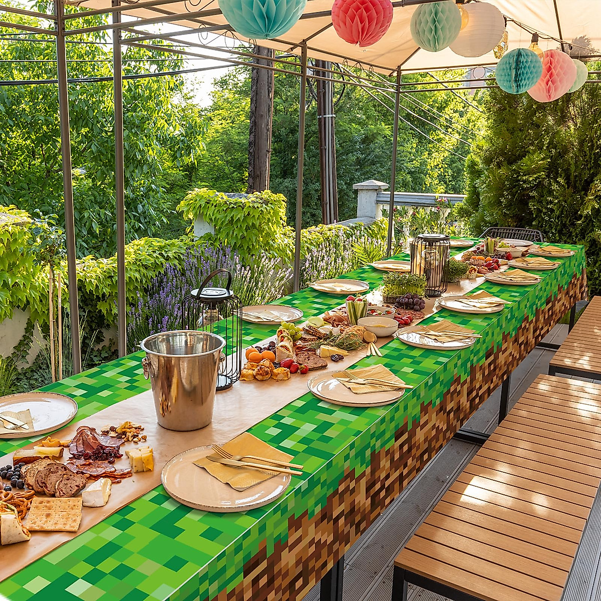 YIDAKO 3Pack Pixel Theme Birthday Tablecloths, Mining Gamer Party Decorations Table Cloth Disposable Plastic Rectangle Table Cover for Miner Video Game Party Supplies,54 X 108 Inch