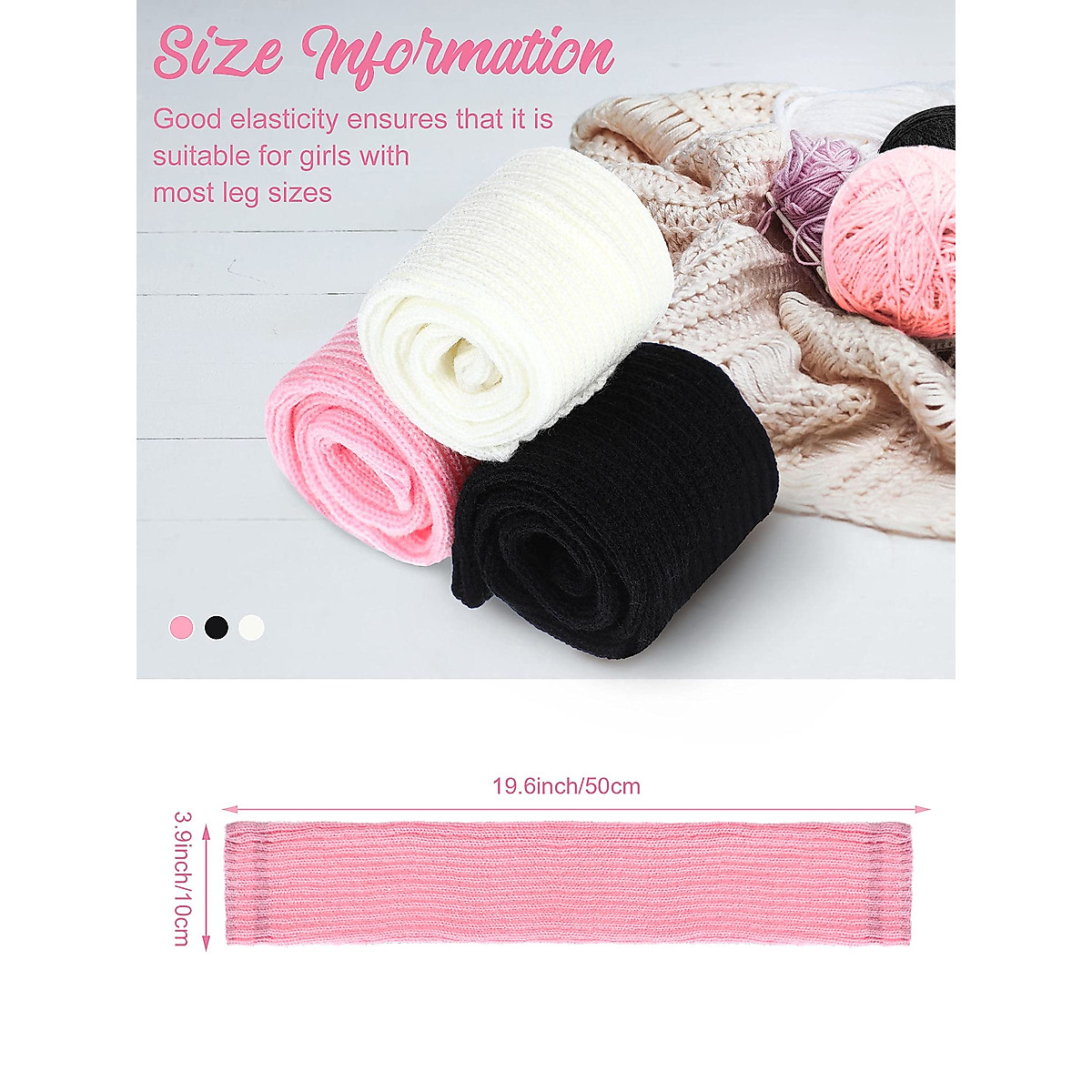 SATINIOR 3 Pairs Women Knit Leg Warmers Knee Ballet Thigh High Leg Warmers Socks (Black, White, Pink)
