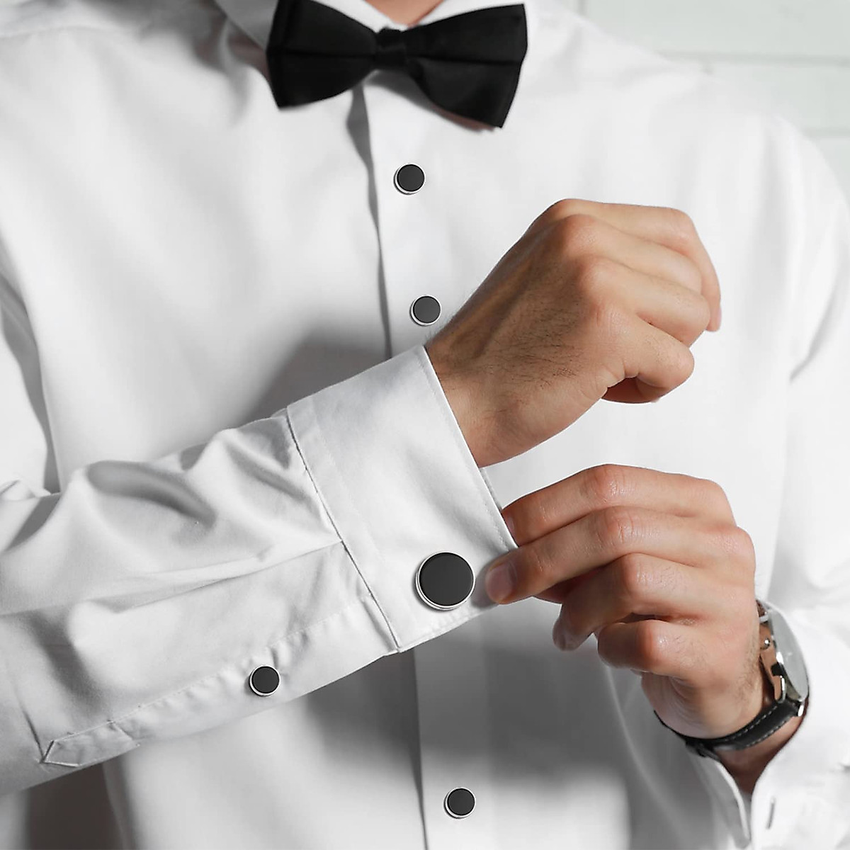 UHIBROS Cufflinks For Men, 316L Stainless Steel Tuxedo Shirt Cuff Links Accessories, Unique Business Groom Wedding Black Silver Gold Jewelry for Son, Father, Husband, Boyfriend