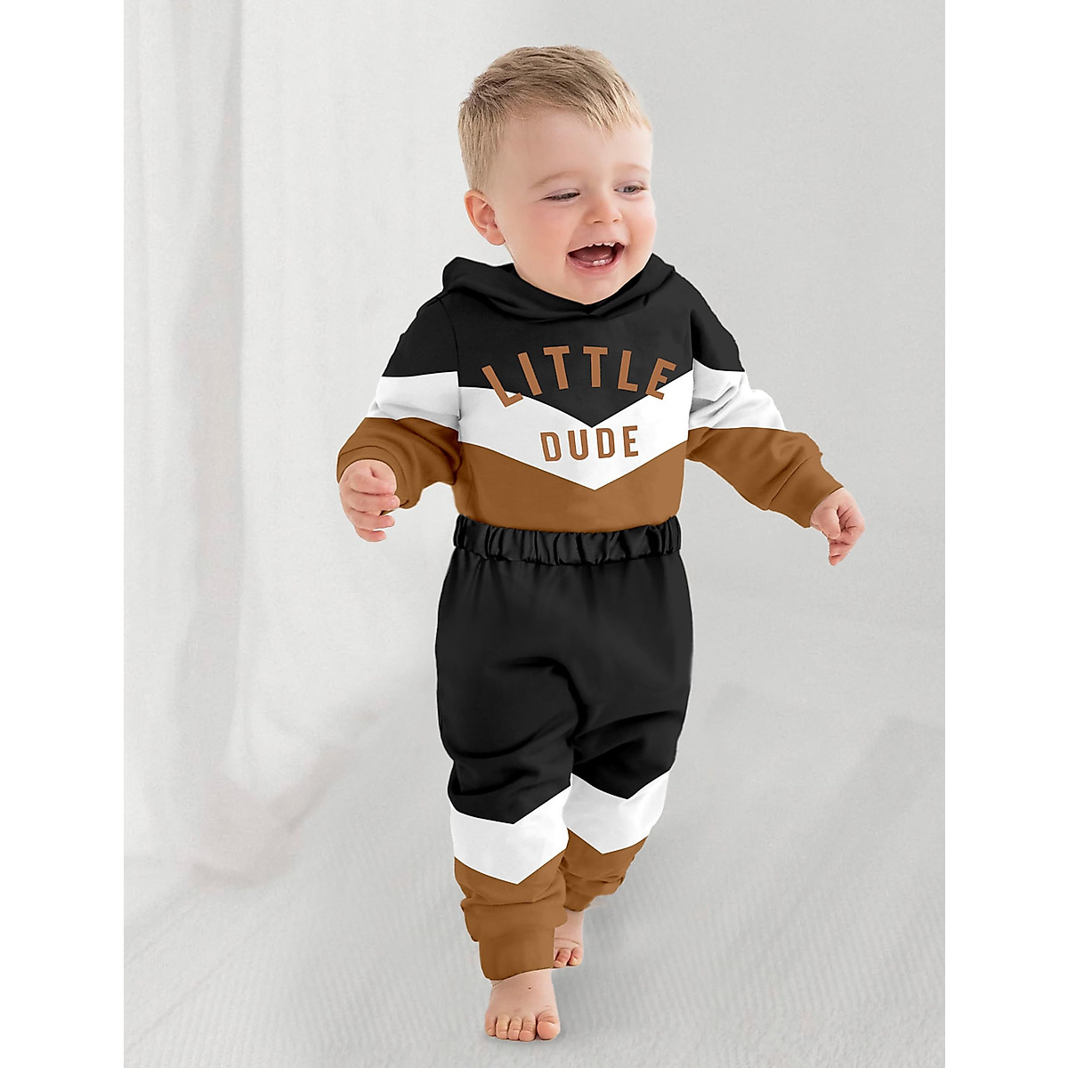 AGAPENG Baby Boy Clothes 3-6 Months Color Block Hoodie Sweatsuit Oversized Sweatshirt Onesie Romper Long Pants Fall Baby Boy Clothes Baby Boy Winter Clothes Thanksgiving Outfit Brown