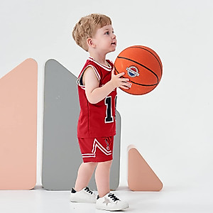 Volunboy Kids Sports Shorts Sets Boys Jerseys Tracksuit 2 Piece Basketball Performance Tank Top and Mesh Shorts Set (Red, 1-2T)