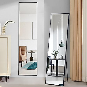 WIIS' IDEA 58"x15"Full Length Mirror,Durable Solid Wood Frame,Explosion-Proof Film,High-Definition Full Body Mirror,Standing/Leaning/Hanging Long Mirror for Bedroom,Bathroom,Living Room(Black)