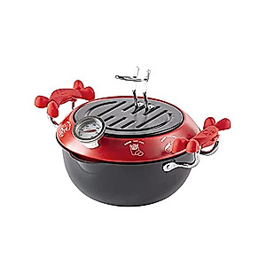 Deep Fryer Pot, Japanese Style Tempura Stainless Steel Outdoor Deep Fry Pot with Thermometer Lid Household Non-stick Frying Pot for Kitchen (Red, 12.8 * 6in 3.5 Quart)