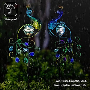Viveta Garden Solar Lights Decorative, 2 Pack Metal Peacock Solar Lights Stake for Outdoor Garden Patio Yard Lawn Decorations