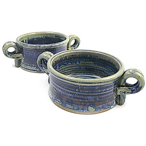 American Made Stoneware Bistro Bowl for Soup, Chili, Rice, or Pasta; Set of 2, 16-oz (French Blue)