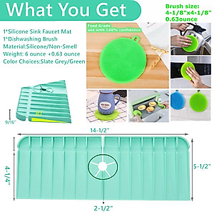 Silicone Faucet Mat Sink Water Splash Guard - Kitchenguard Silicone Faucet Handle Drip Catcher Tray - Faucet Splash Catcher Mat for Kitchen Bathroom-Guard Keep Drying(Mint Green)