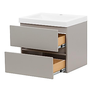 Spring Mill Cabinets Innes 24 Inch Floating Bathroom Vanity with White Single Sink Top, 2 Soft-Close Drawers, 24.5" W x 18.75" D x 22.25" H, Gray