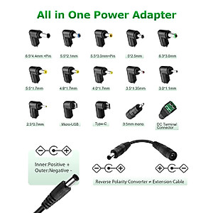 Arkare 30W Universal AC to DC Power Adapter Adjustable Power Supply 3V 4.5V 6V 9V 12V 2A 1A DC Adapter AC 100-240V to DC 3-12V Multi Voltage Switching Power Adapter with 15 Tips + Polarity Converter