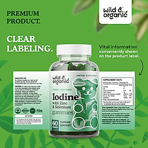 Wild & Organic Iodine Gummies 250mcg - Immune Support Complex w/Potassium Iodide - Selenium Zinc Iodine Supplement for Immunity & Overall Support - 60 Vegan, Pectin-Based Gummies