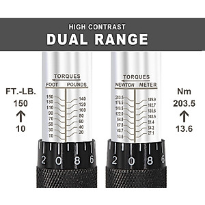 YIYITOOLS 1/2" Drive Click Torque Wrench (10-150ft.-lb/28-210Nm range) (RM-1-001)