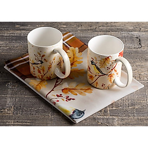 Maison d' Hermine Coffee Mug Set with Handles Fine Bone China Mug Pack of Two for Restaurant Microwave & Dishwasher Safe Perfect Gifts for Mothers Day Teacher Men & Women (Oak Leaves, 12 Ounce)