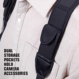 USA GEAR DSLR Camera Strap Chest Harness with Quick Release Buckles, Black Neoprene Pattern and Accessory Pockets - Compatible with Canon, Nikon, Sony and More Point and Shoot and Mirrorless Cameras