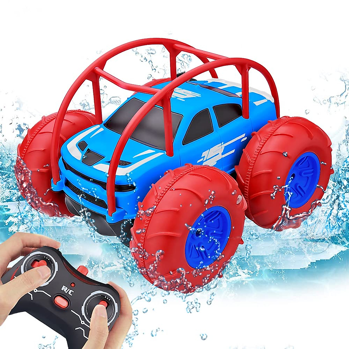 MaxTronic Remote Control Car, RC Cars Amphibious Land & Water Toy Off-Road RC Boat, 360°Flip Rotation Stunt Car with Sidelights for Toddlers 3 4 5 6 7 8 9 10 11 12 Years Kids Boys Girls