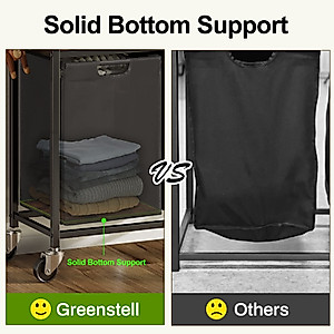 Greenstell Laundry Hamper with Shelf, 94L Laundry Basket with wheels, Large Laundry Sorter with Slide Rails, with 2 Pull-Out and Removable Laundry Bags, Sturdy Metal Frame