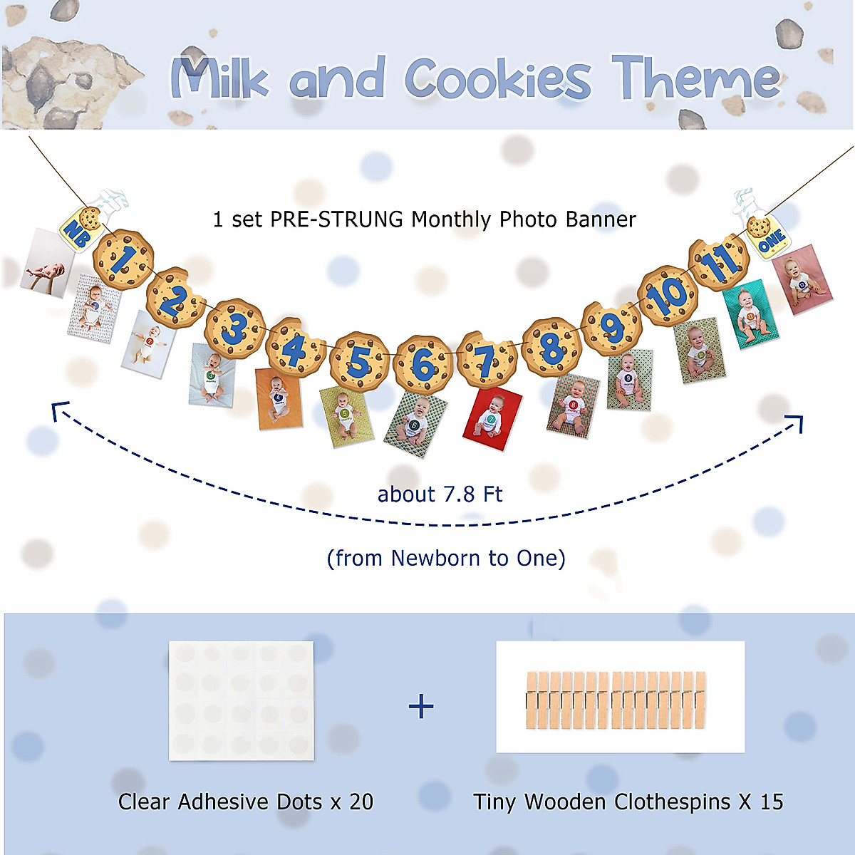 Cookies Milk Monthly Photo Banner, Cookies and Monster Theme Baby 12 Month Photo Prop Monthly Milestone Bunting Garland 1st Birthday Party Decoration