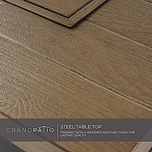 Grand Patio 29 Inch Propane fire Pit,Outdoor fire Pit All-Weather Wood Grain Square Stainless Steel smokeless firepit Table with Sling Base, Light Brown Tabletop/Square