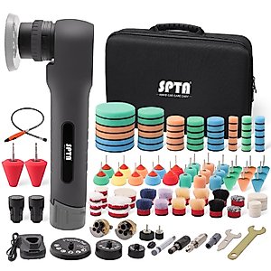Cordless Mini Polisher, SPTA 12V Cordless Polisher for Detailed Polishing, Cordless Car Buffer Polisher, RO&DA Buffer Polisher with Mini Polishing Pads and Wool Pads for Polishing, Sanding, Cleaning