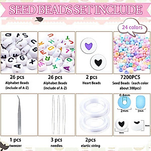 Gacuyi Pastel Glass Seed Beads 10008pcs 2mm Jewelry Making Kit, Macaron Small Beads Pony Beads for Bracelets Necklace Ring Making with Alphabet Letter Beads Rolls of Elastic String Cord