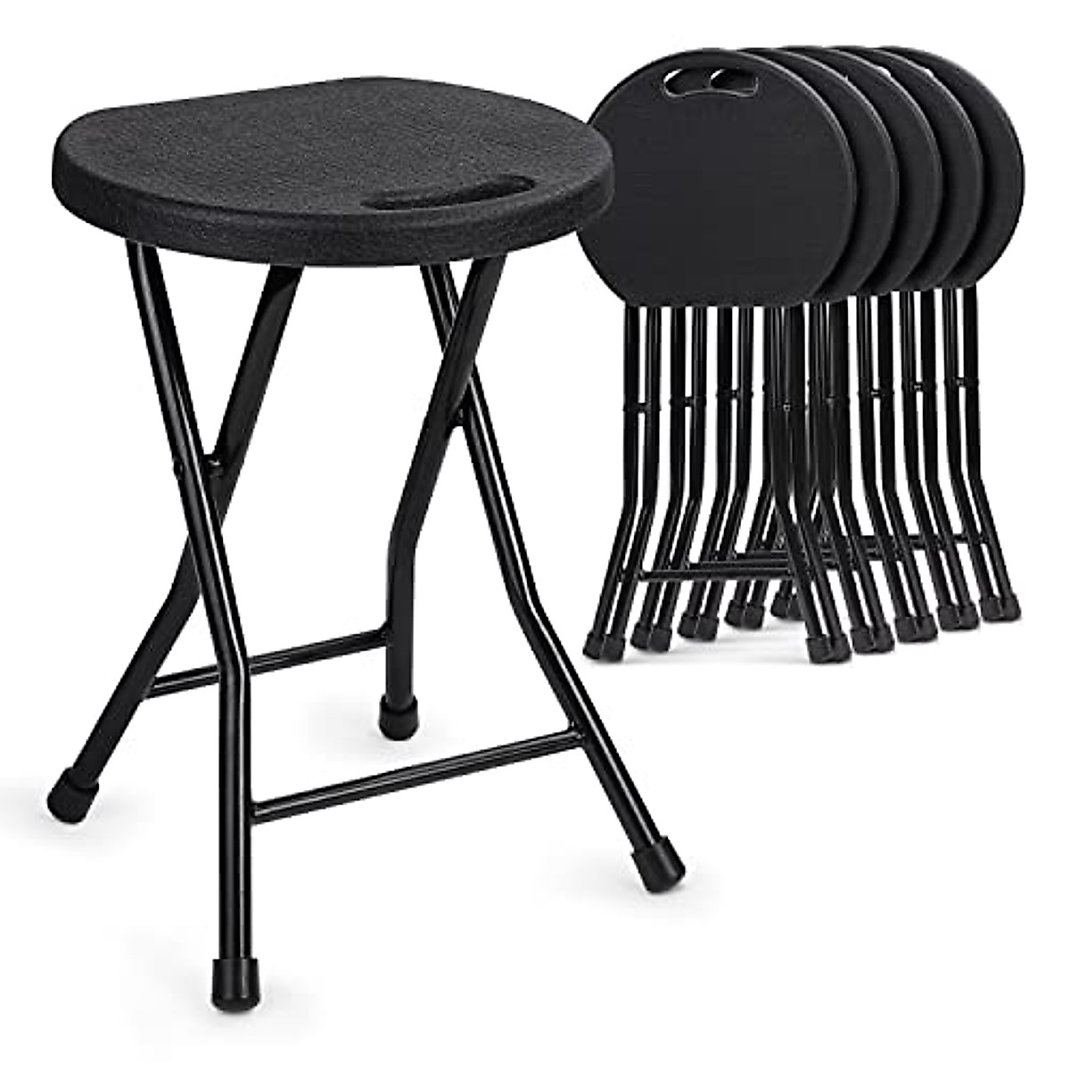 MoNiBloom Set of 6 Portable Folding Stools 18 Inch Lightweight Round Chairs with Handle for Home Garden Dorm or RV, 230 lbs Capacity, Black