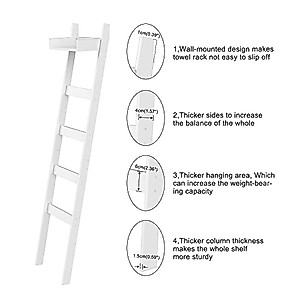 WTZ Blanket Ladder, 5-Layer Towel Racks, with Shelf Board, Blanket Holder with Anti Slip Construction Home Decor, Decorative Blanket, Quilt, Towel, Scarf Ladder Shelves for, Bedroom, Bathroom, White