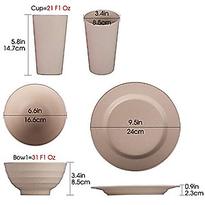Cainfy Wheat Straw Dinnerware Set for 6, Upgraded Unbreakable Cereal Fruit Soup Rice Bowls Plates Mugs Sets for Outdoor Camping Dishwasher Microwave Safe