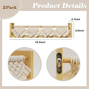 Boho Floating Shelves for Wall 2 Pack, Macrame Kids Bookshelf for Nursery Toddler Bedroom Classroom, Wood Hanging Book Shelf Storage Organizer for Room Decor